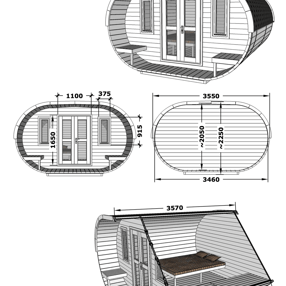 Camping Oval 360 3.6 x 3.6m | Glamping Pods – Northern Log Cabins